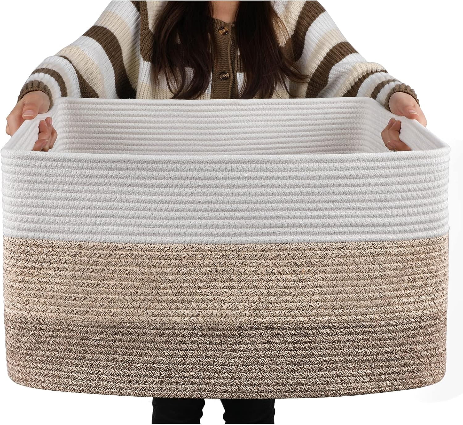 Large Blanket Basket, 22”x17”x12” Rectangle Woven Baskets, Nursery ...