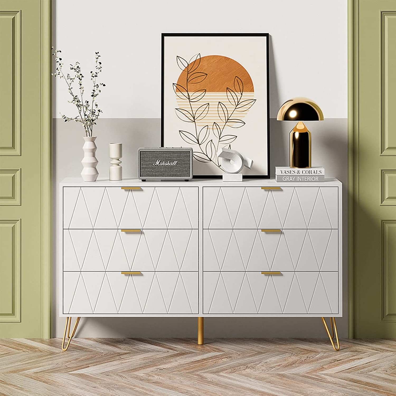Large Blue 6 Drawer Dresser Modern Dresser Chest with Wide Drawers and ...