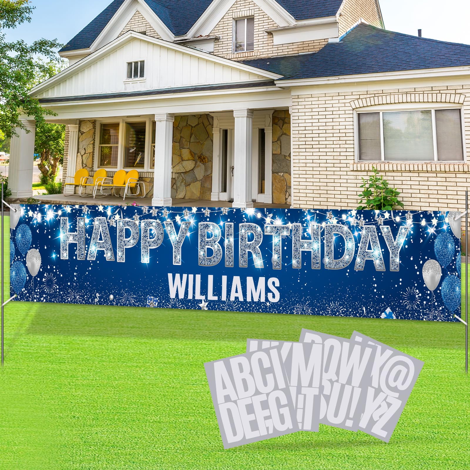 Large Blue Birthday Decorations RRF12 Banner with Personalized Stickers ...
