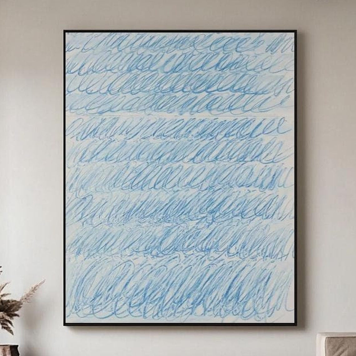 Large Blue Doodle Drawing, Cy Twombly, Colorful Doodle Drawing, Blue ...