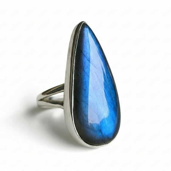 Large Blue Flash Labradorite Ring in Solid 925 Sterling Silver ...