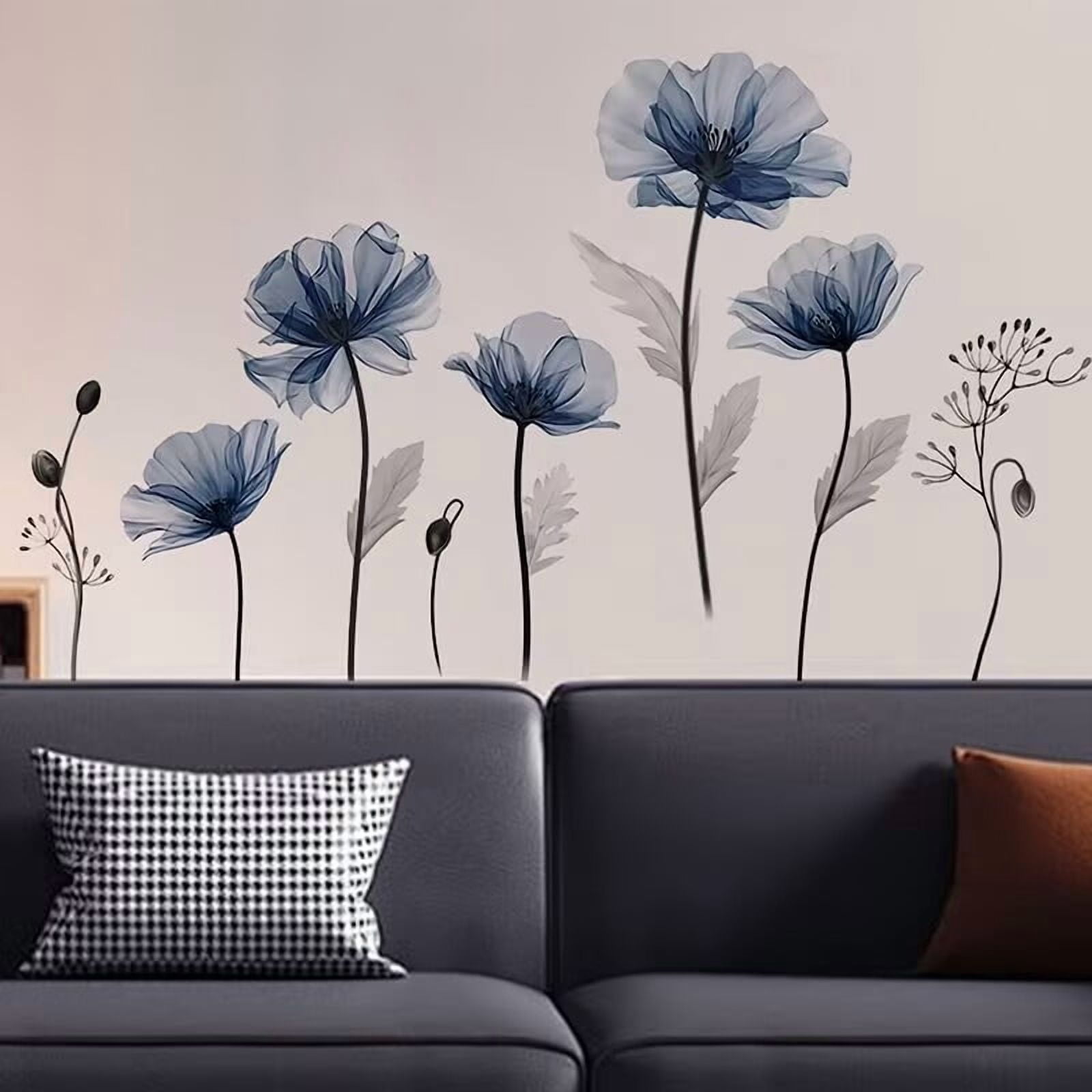 Large Blue Flower Wall Decals Floral Plants Wall Stickers Bedroom ...