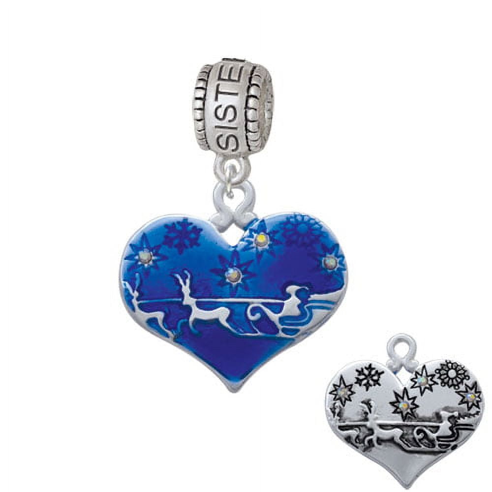 Large Blue Flying Santa Heart with AB Crystals - Sister Charm Bead ...