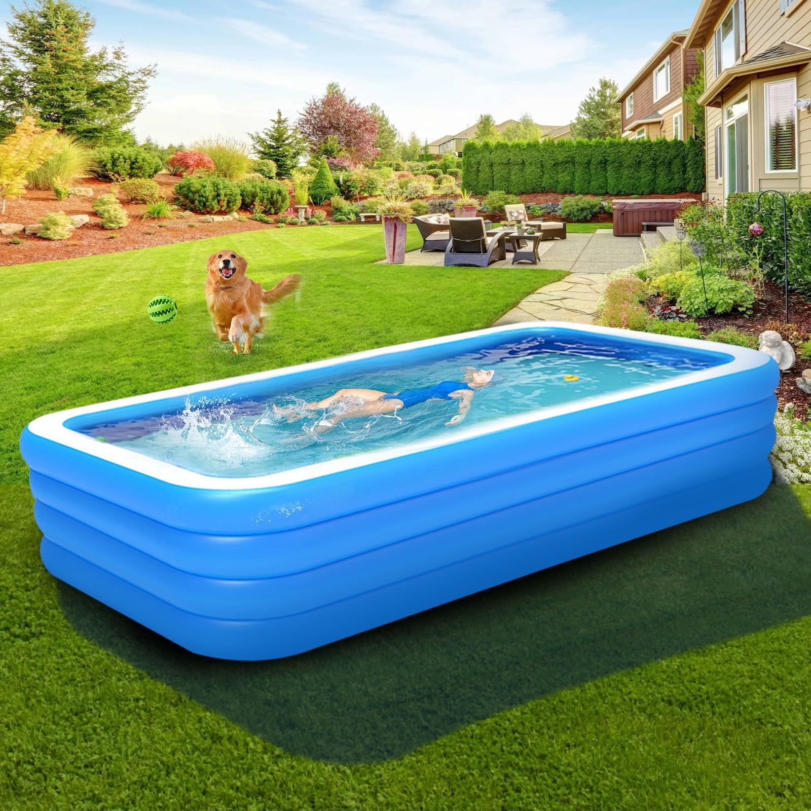 Large Blue Inflatable Pool – Spacious 157x74x27 Inches Durable Swimming ...