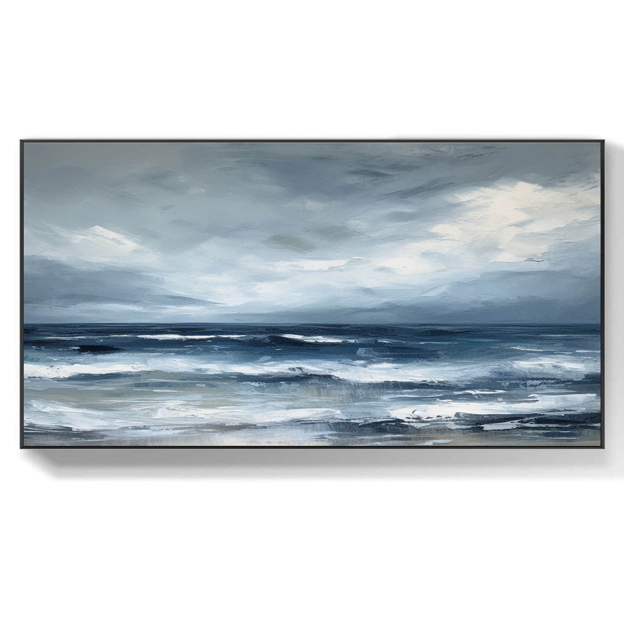 Large Blue Ocean Wave Oil Painting on Canvas Gray Sky Wall Art Original ...