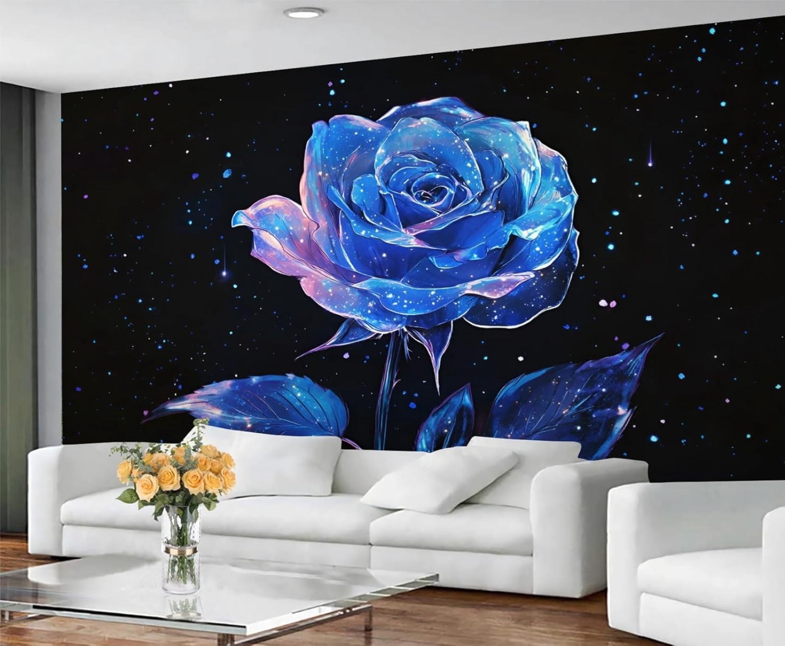Large Blue Rose Mural Wallpaper - Fantasy Flower Murals For Living Room ...
