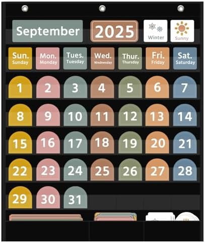 Large Boho Calendar Pocket Chart with 96 Cards for Classroom, Size:32. ...