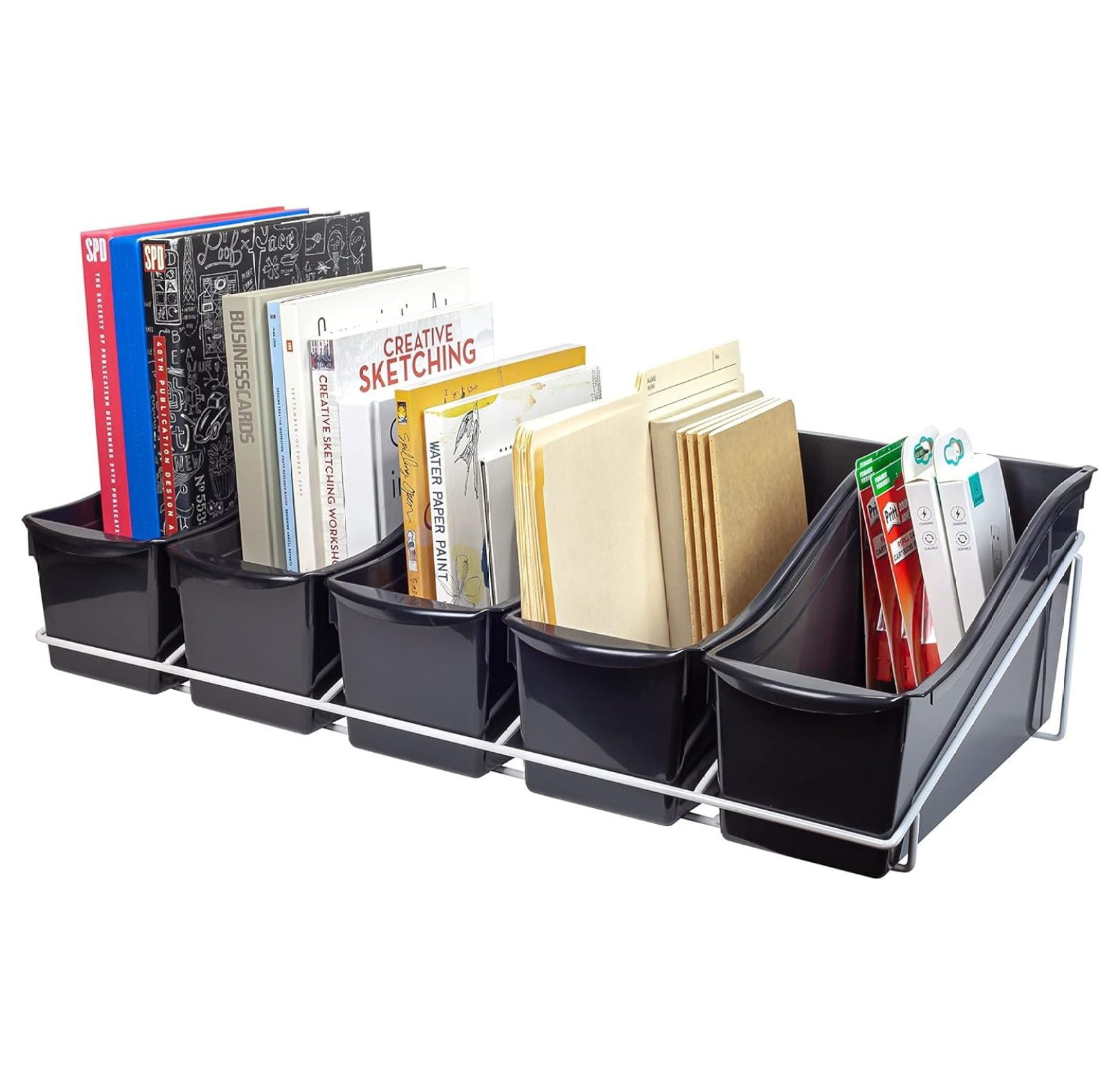 Large Book Bins, Metal Shelf Rack Included, Black, Set of 5 (71129U01C ...