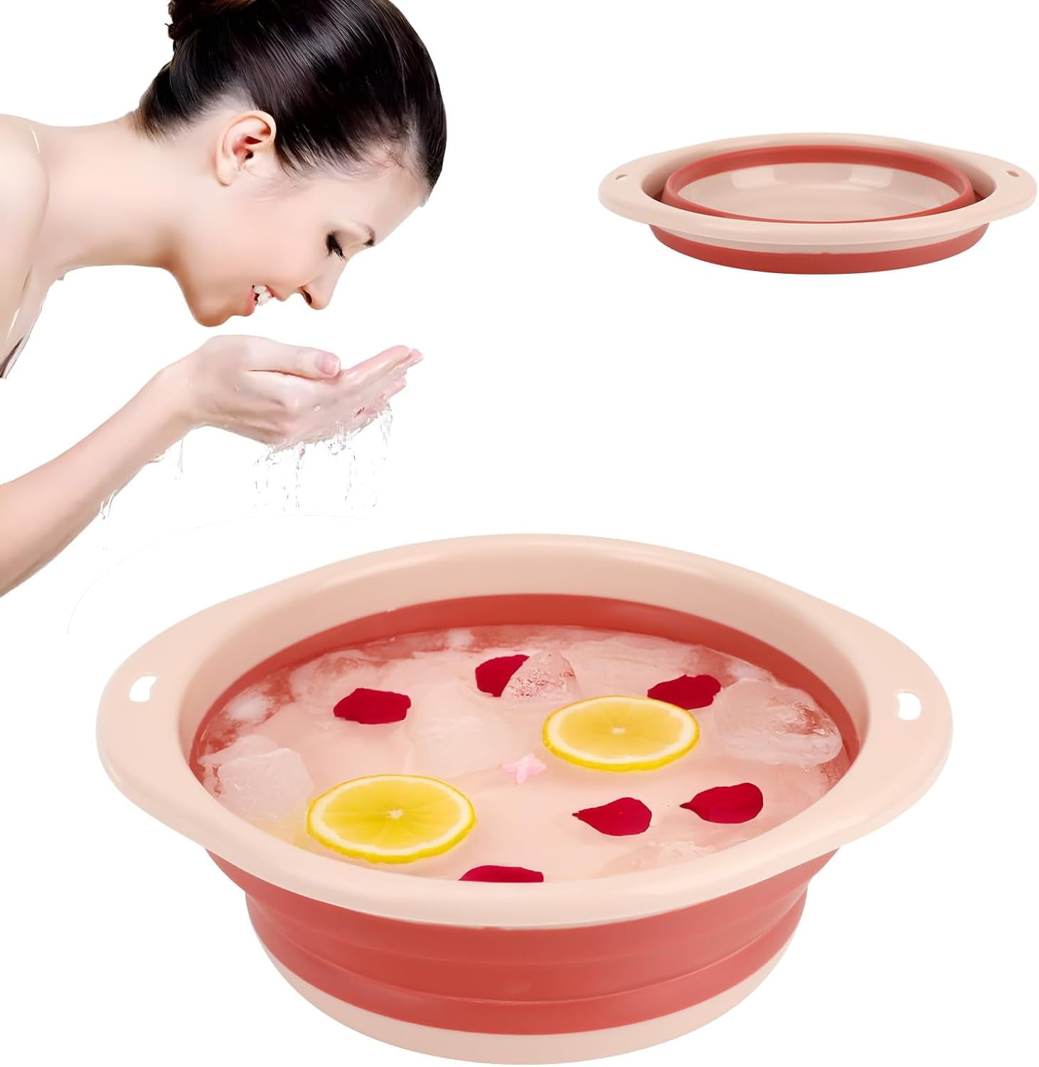 Large Bowl for Face Ice Bath, Collapsible Face Bowl for Ice for Cold ...