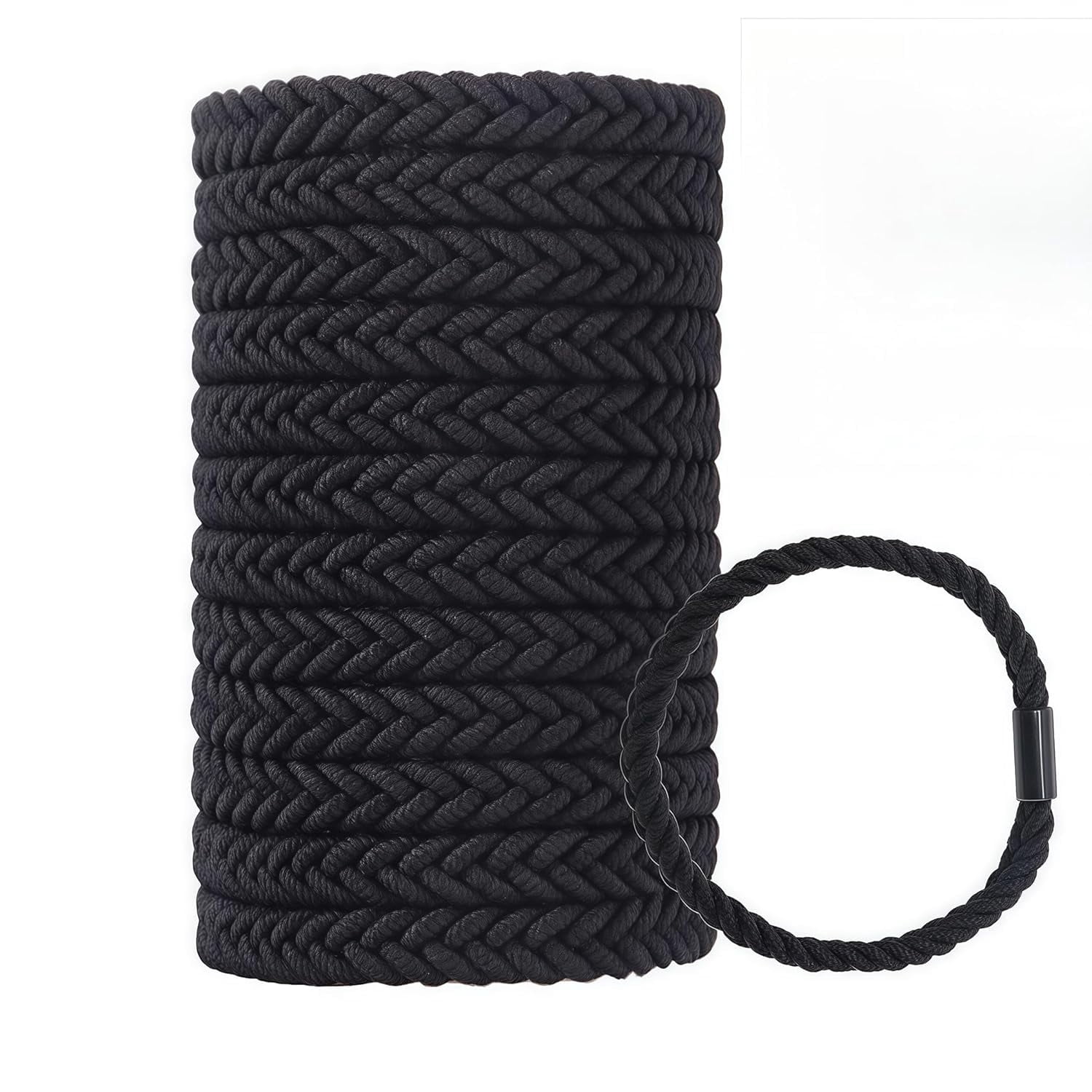 WDGROW, Large Braided Mens Hair Ties, Black Pony Tails Ties, Bracelet ...