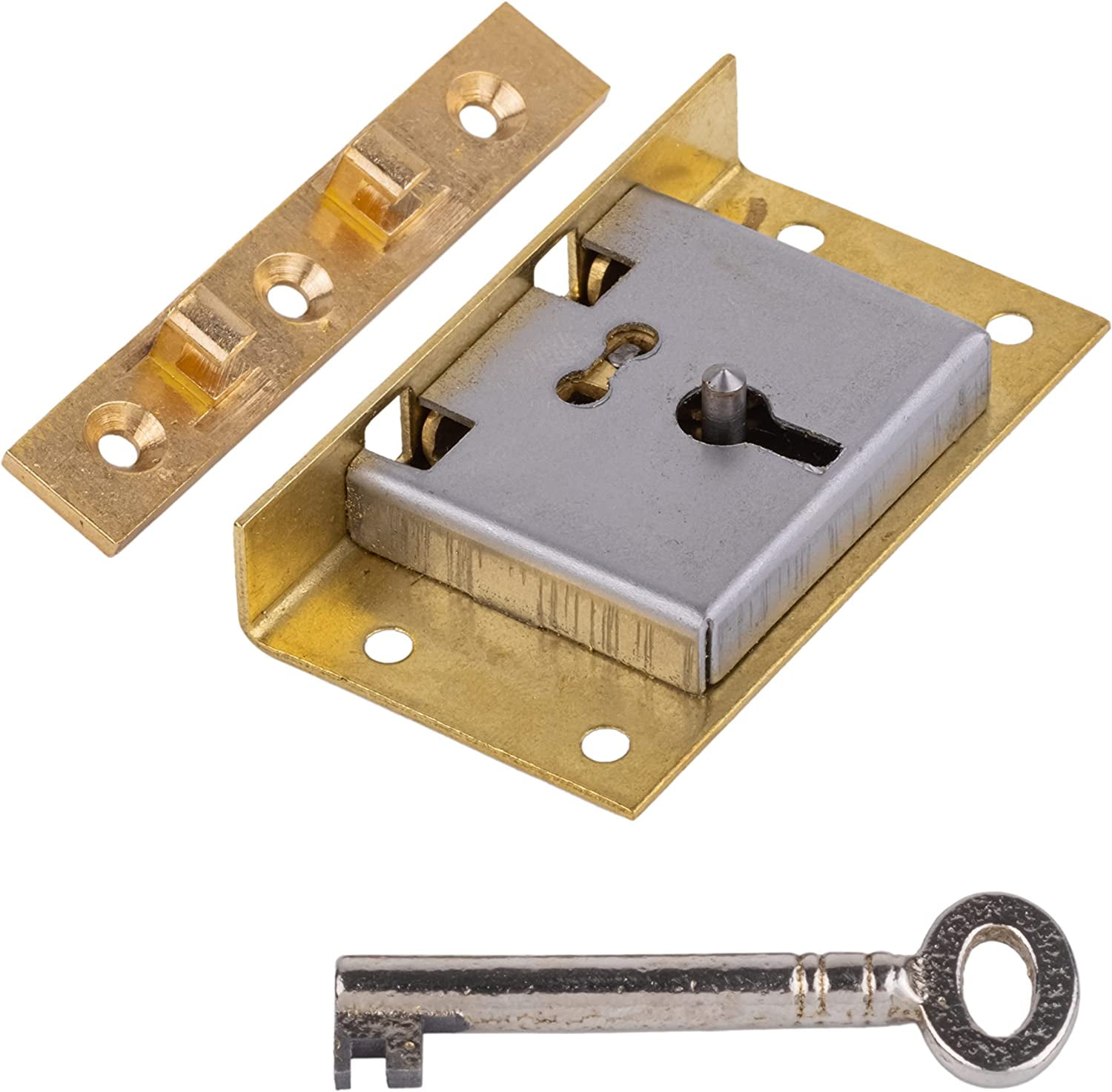 Large Brass Half Mortise Chest or Box Lid Lock w/Skeleton Key | HL3-SB ...