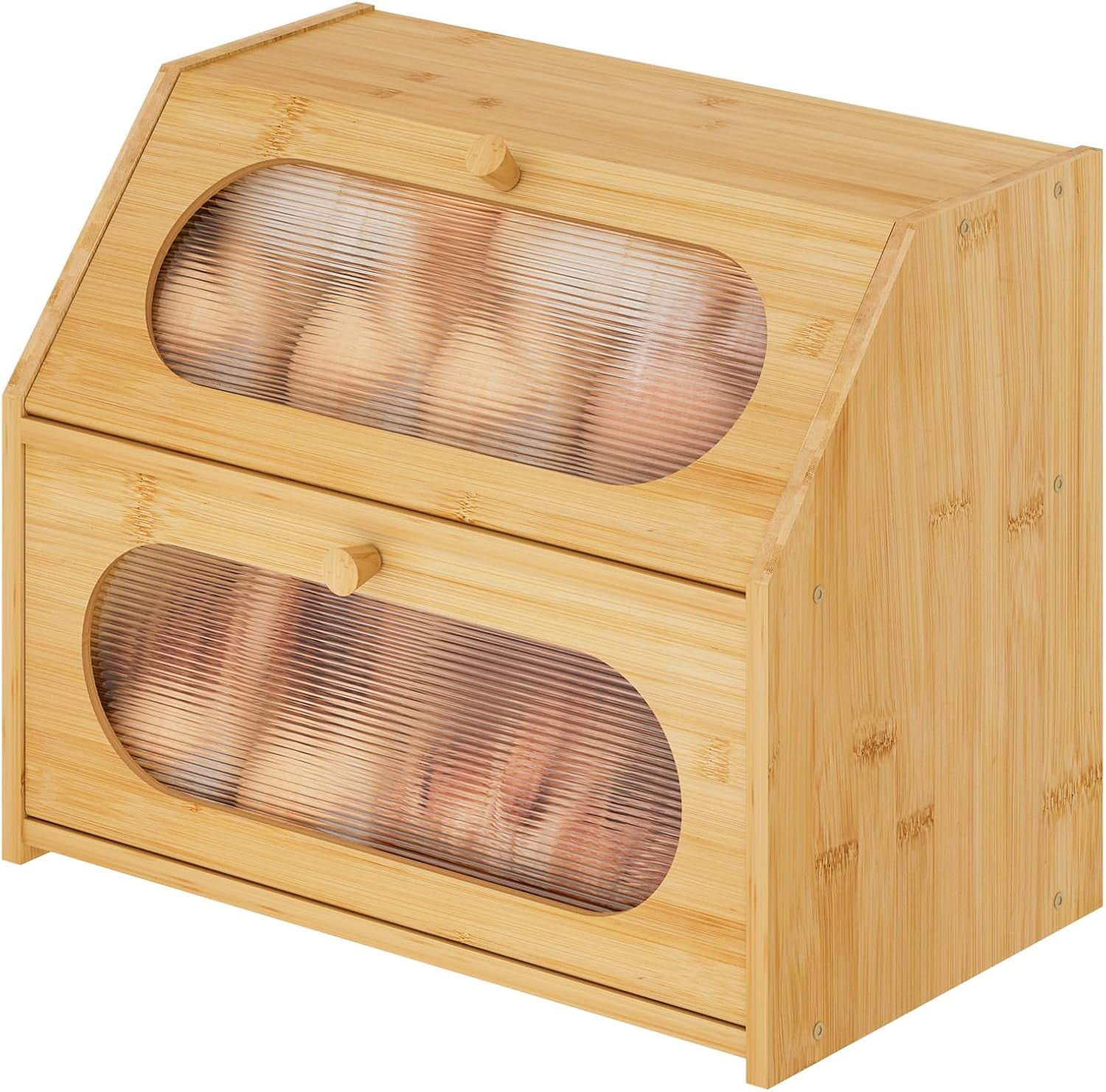 Large Bread Box for Kitchen Counter, Large Bamboo Wood Double Layer ...