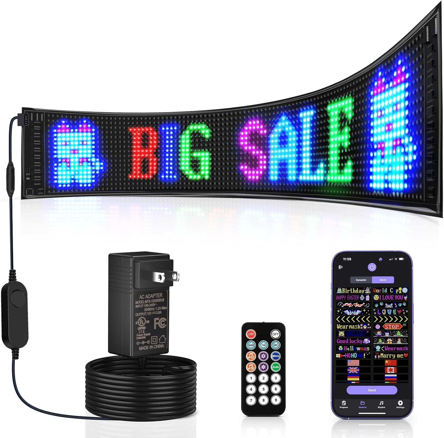 Large Bright Sign,37''x8'' Flexible 12V Multi Ttask Loop Playback Store ...