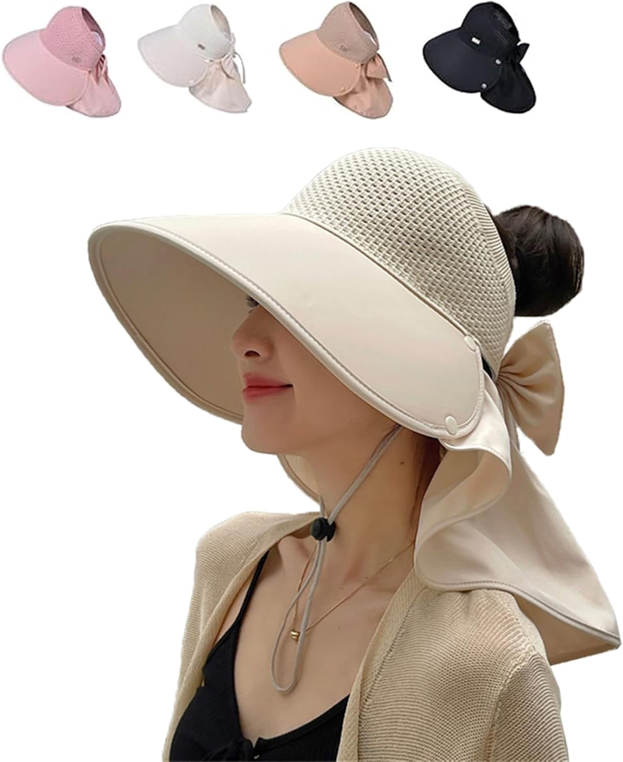 Large-Brim Hollow Sunscreen Hat with Removable Neck Shawl, Wide Brim ...