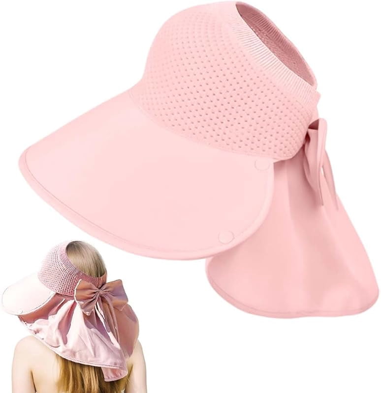 Large-Brim Hollow Sunscreen Hat with Removable Neck Shawl,Women Large ...