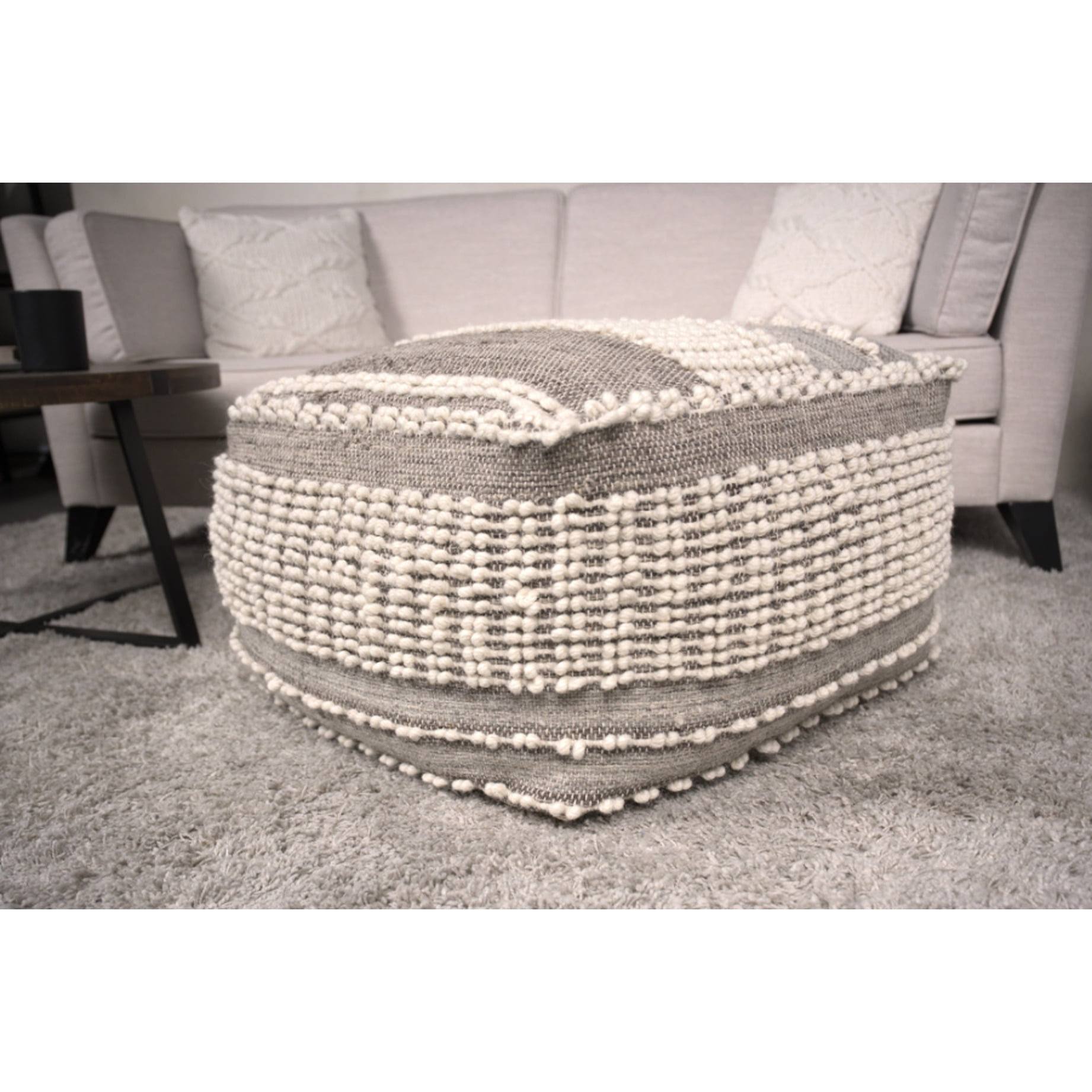 Large Brown and Beige Wool Pouf - Create a Comfortable Spot in Your ...