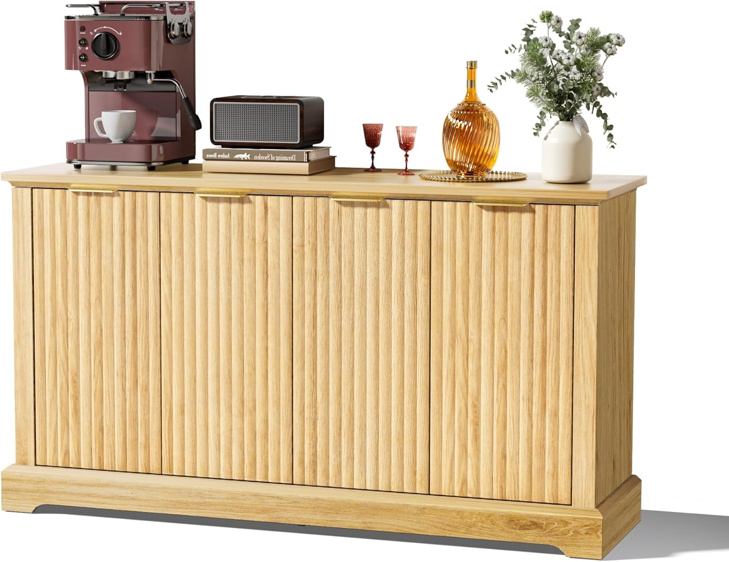 Large Buffet Sideboard Cabinet with Storages, 55" Fluted Modern Buffet ...