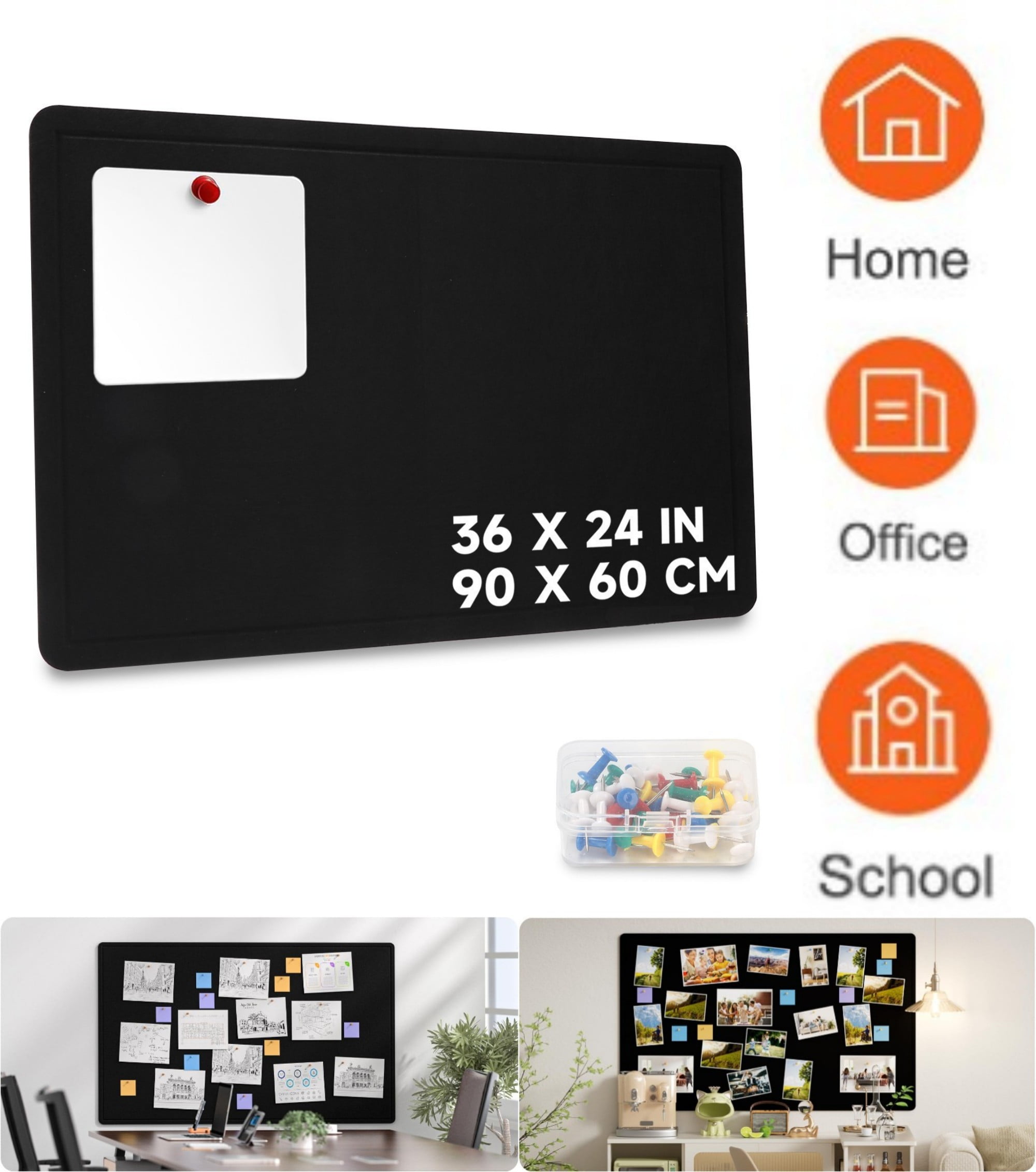 Qianwei Black Bulletin Boards Cork Board with Felt, 36" x 24" Large ...