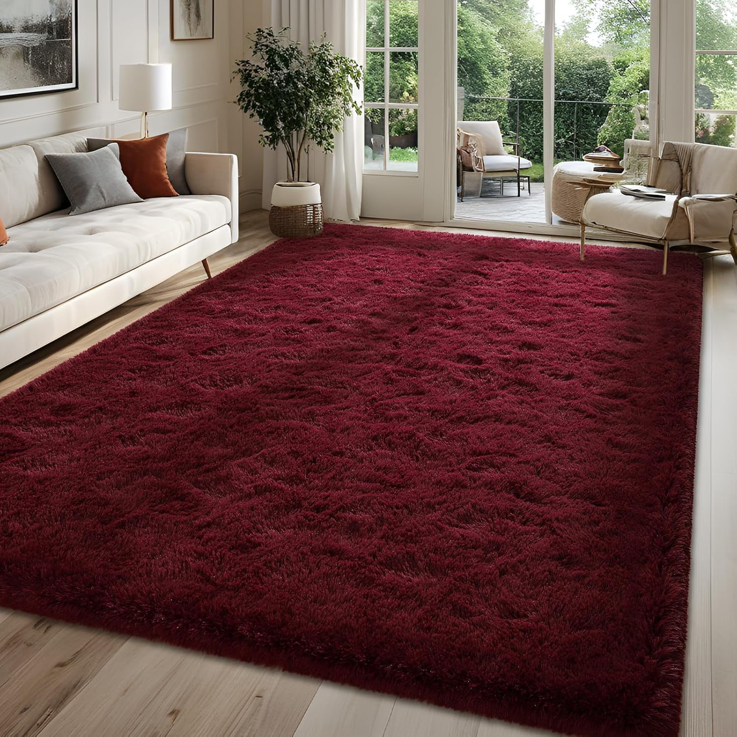 Large Burgundy Red Rugs for Living Room, 5x7 Large Fluffy Dark Red Area ...