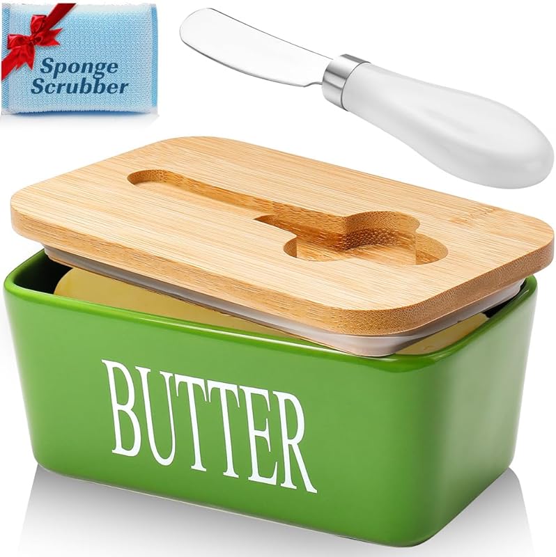 Large Butter Dish,Ceramic Butter Dish with lid and knife, Butter Keeper ...