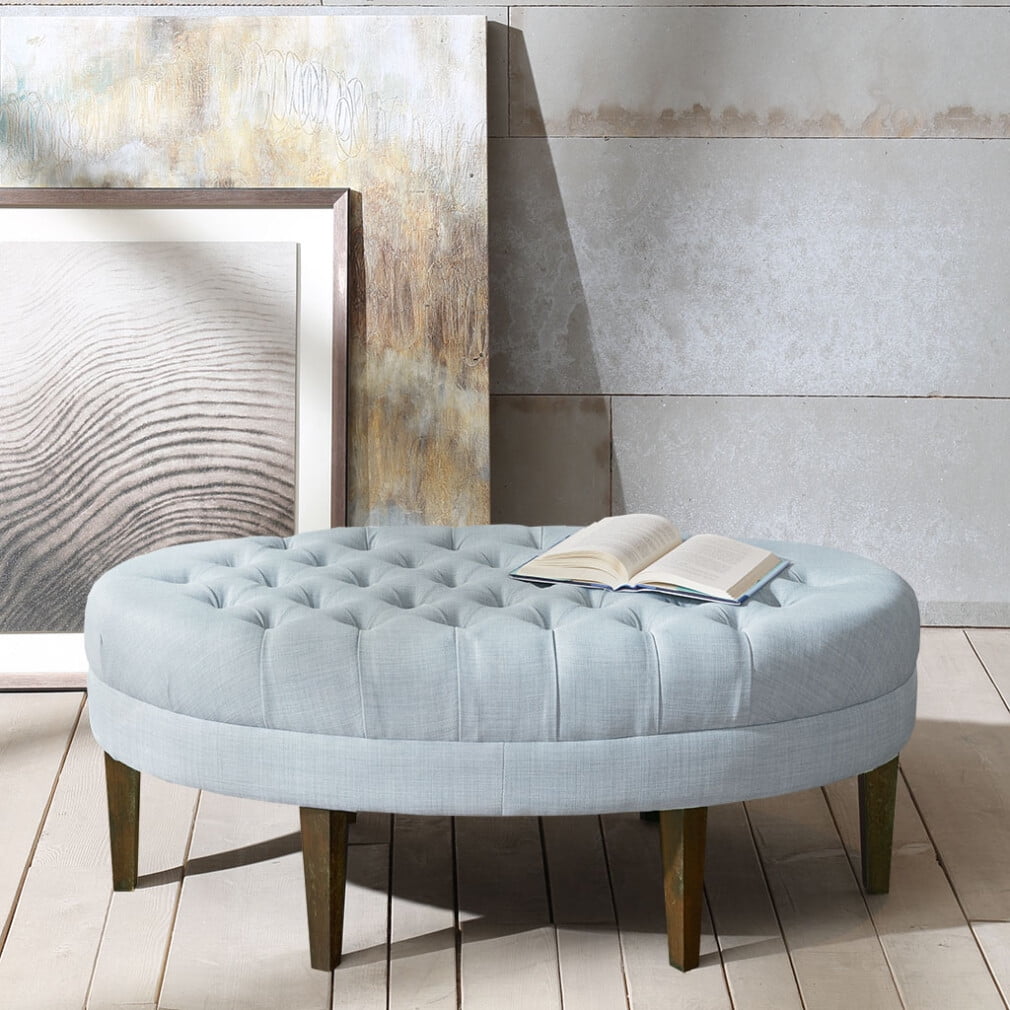 Large Button Tufted Velvet Oval Ottoman, Classic Oval Shape Ottoman ...