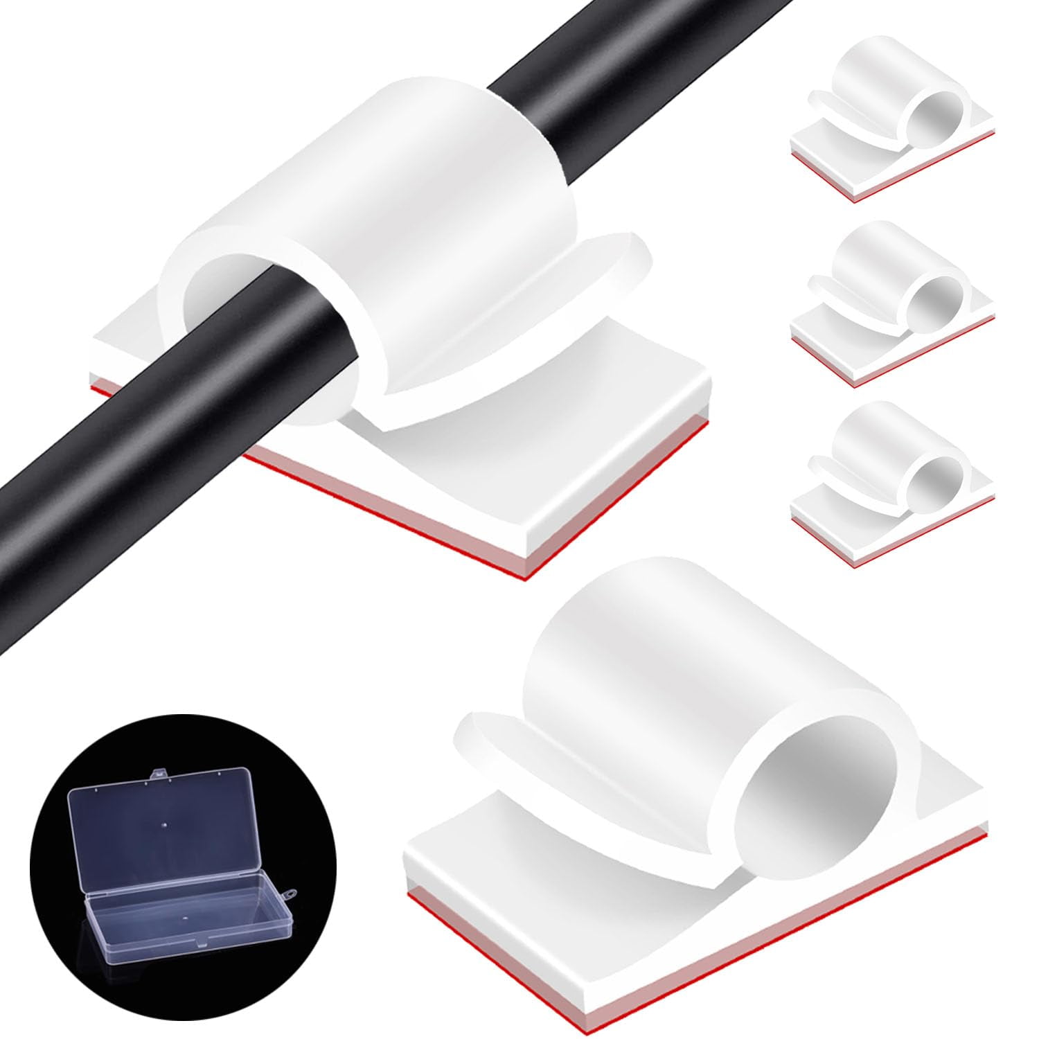 Large Cable Clips with Storage Box, 100pcs White Adhesive Cable Holder ...