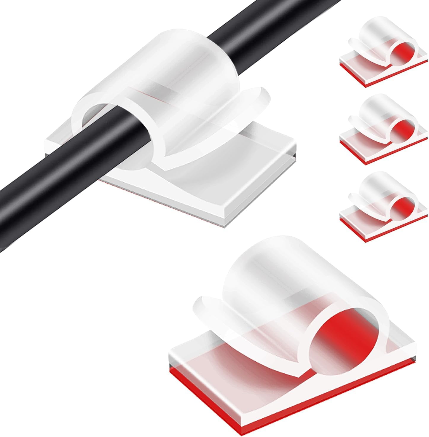 Large Cable Clips with Storage Box, 50pcs Transparent Adhesive Cable ...