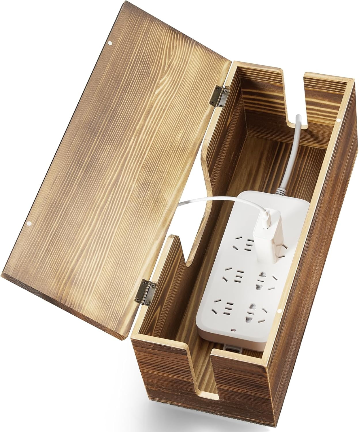 Large Cable Management Box - Burnt Wood Cable Organizer Box and Power ...