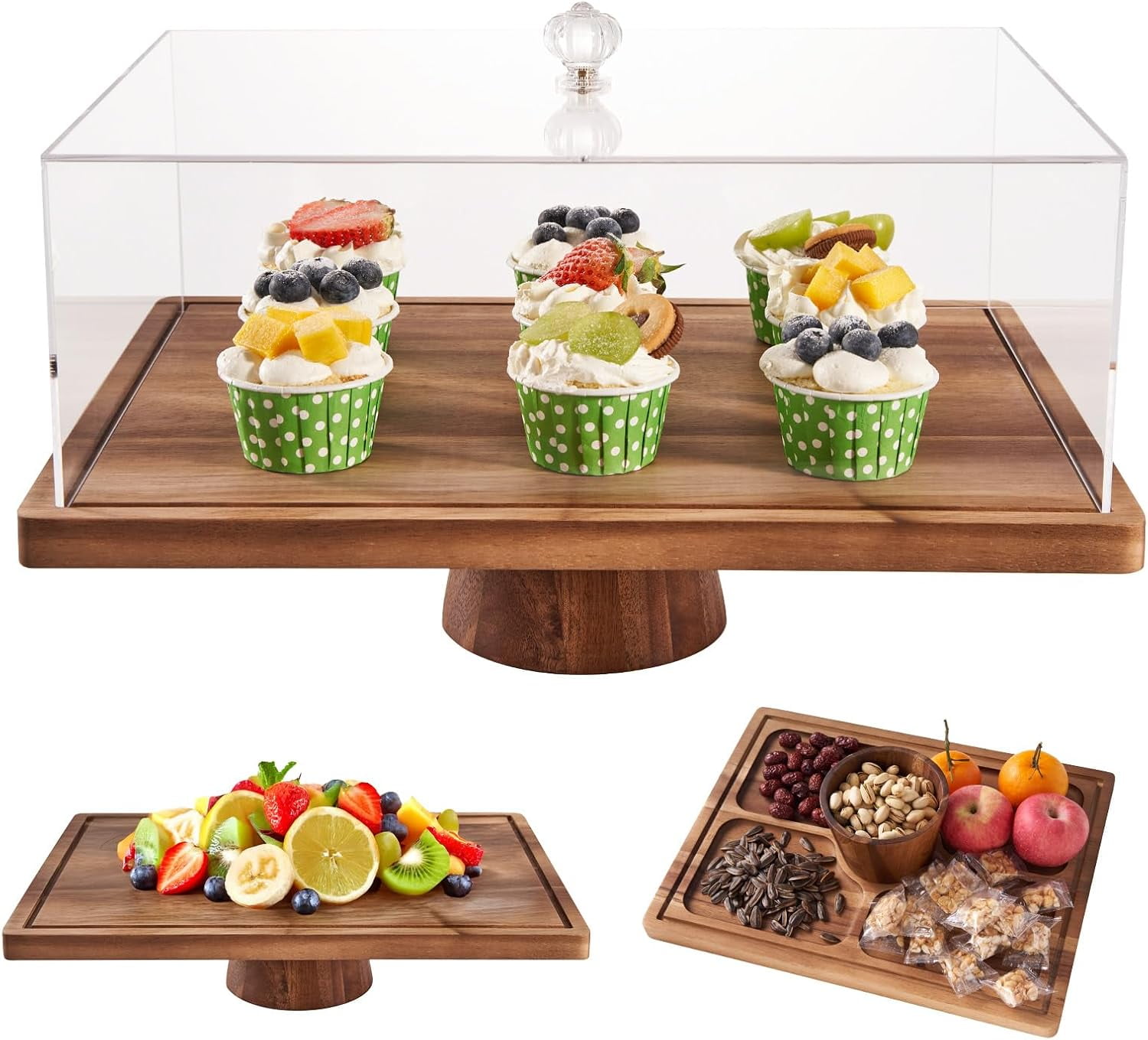 Large Cake Stand with Lid, 17″ Rectangular Multi-Functional Cake Holder ...