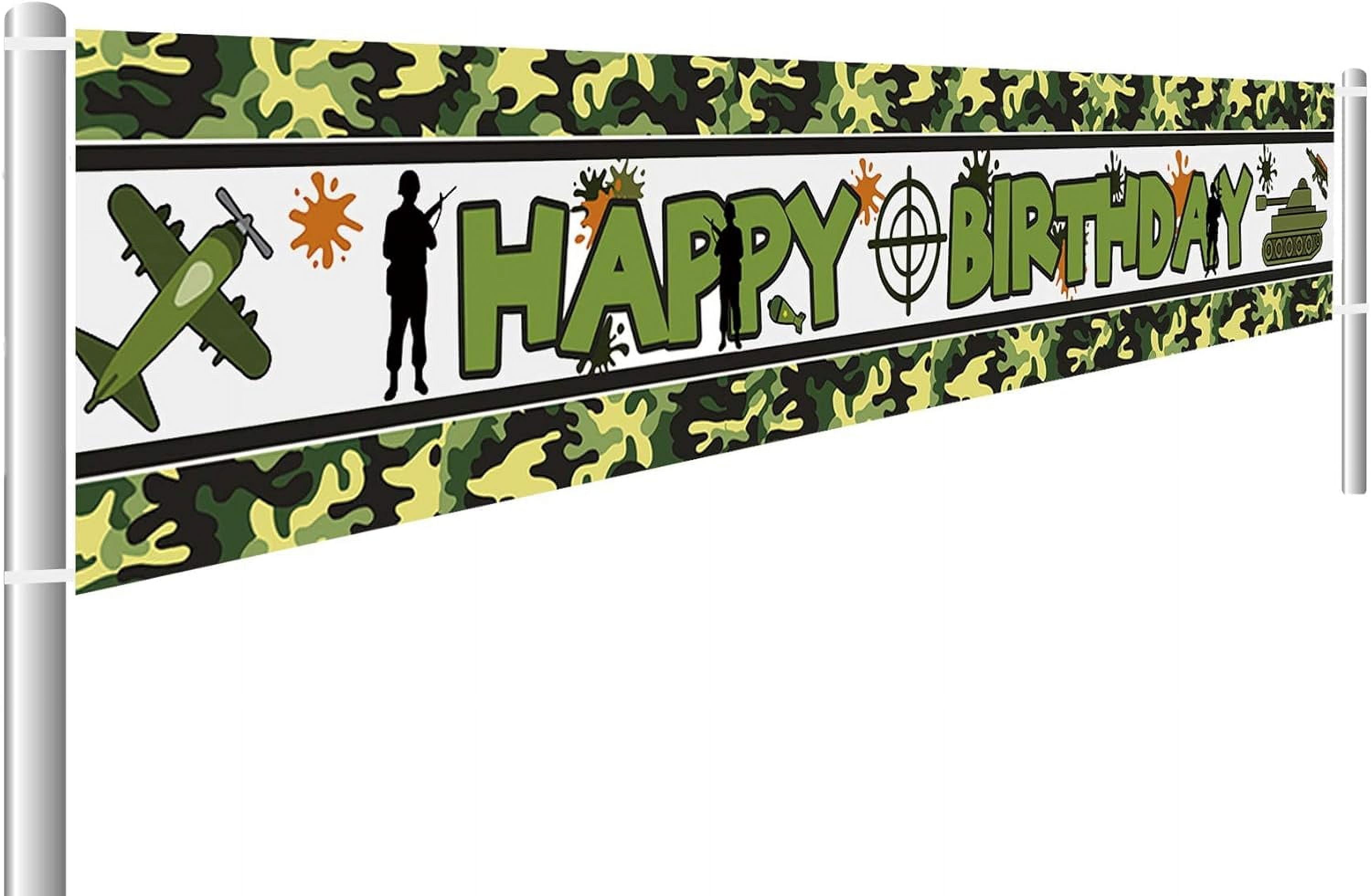 Large Camo Happy Birthday Sign Banner, Camouflage Birthday Party Supplies Decorations, Perfect ...