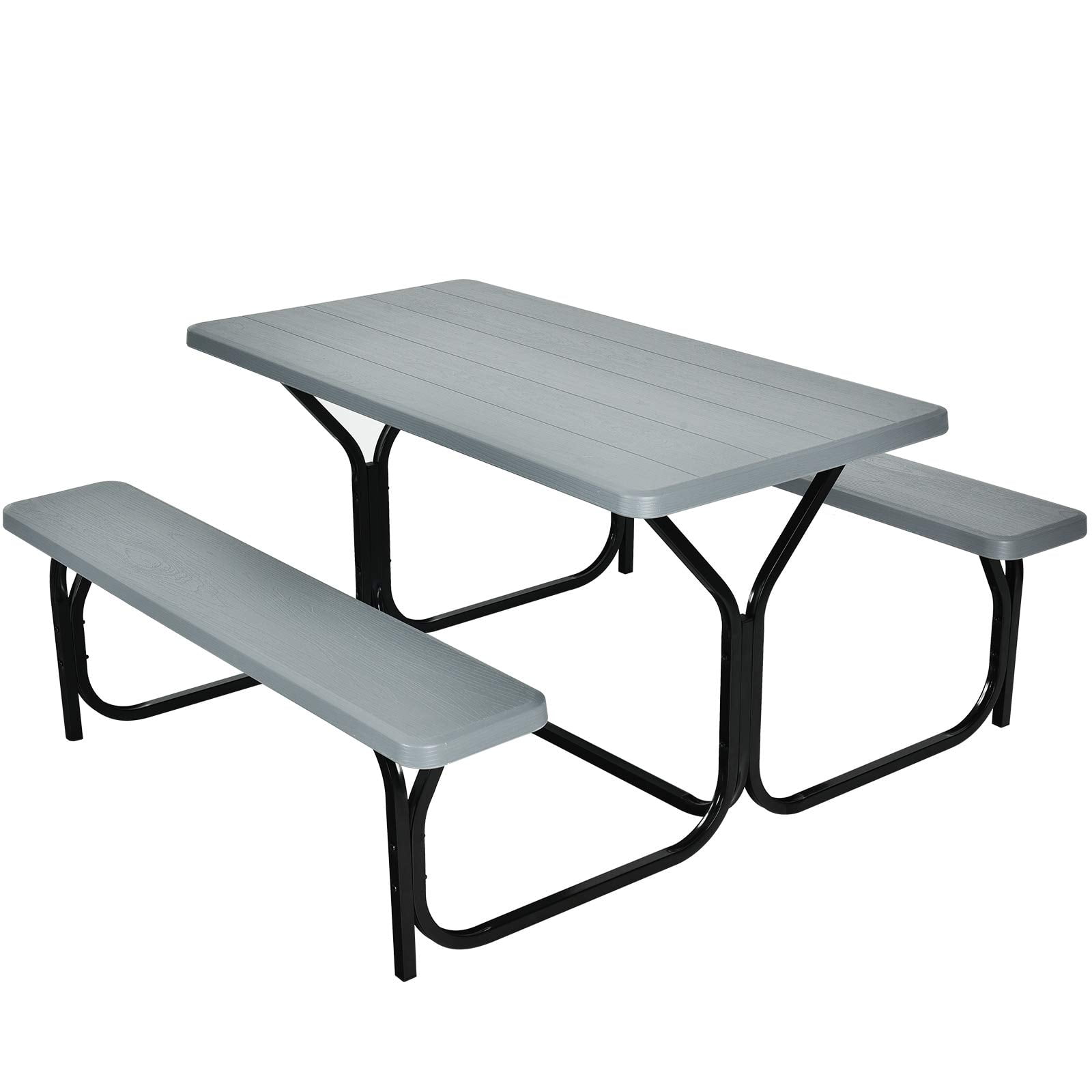 Large Camping Picnic Table Set, Durable Wood Texture Surface and Powder ...