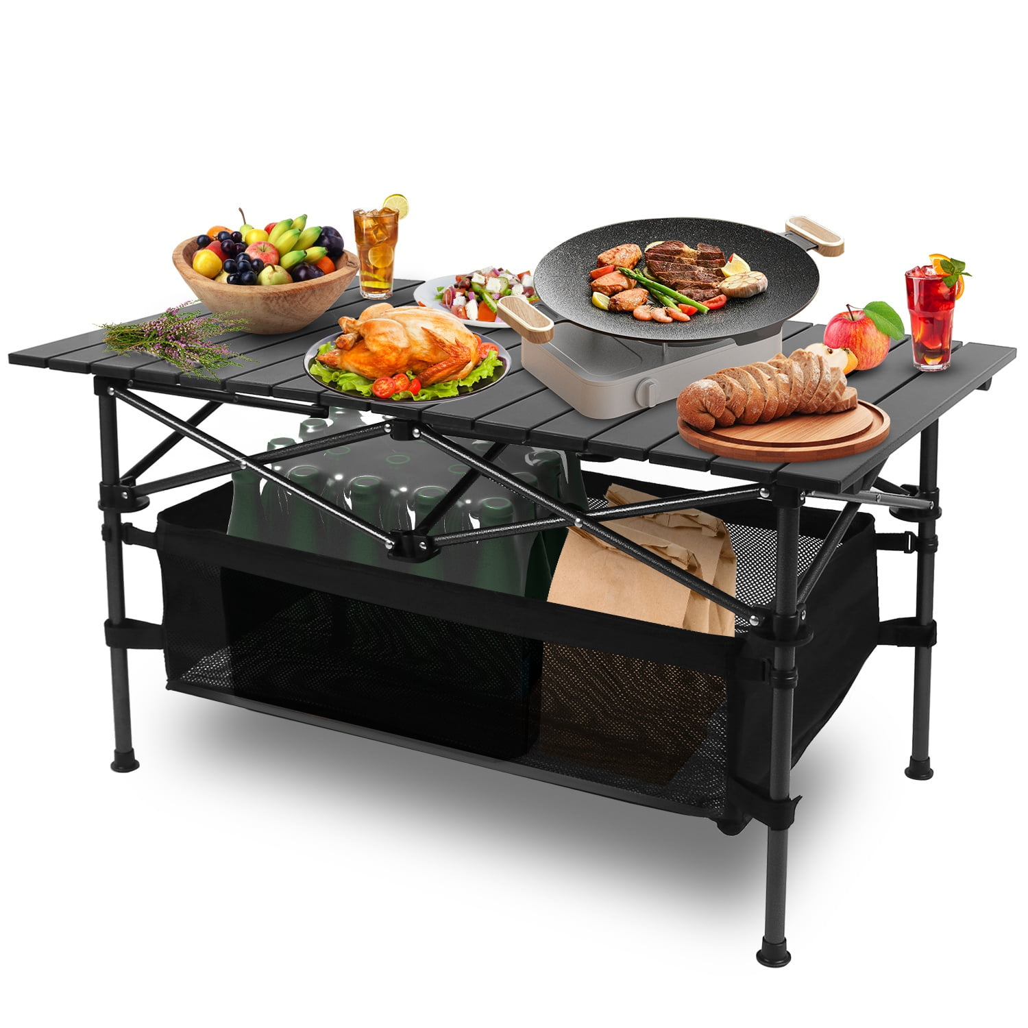 Large Camping Table, iMounTEK Metal Roll-up BBQ Table, Heavt-Duty ...