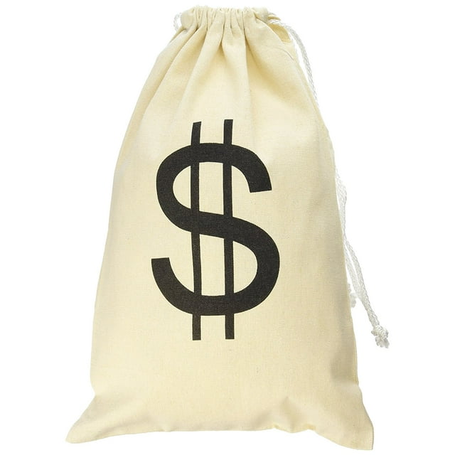 Large Canvas Natural Money Bag Pouch with Drawstring Closure and Dollar ...