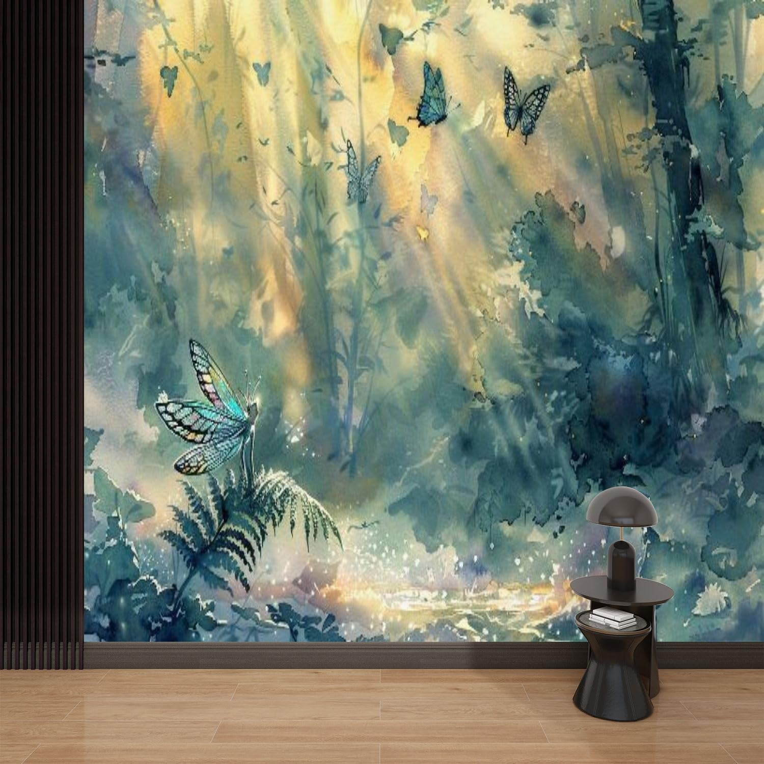 Large Canvas Wallpaper Peel & Stick Golden Sunlit Forest Clearing Art ...