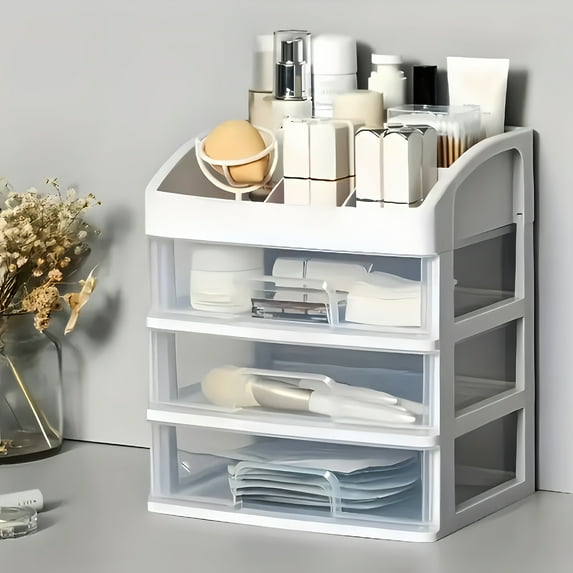 Large Capacity 4-Layer Plastic Cosmetic Rack – 3 Pull-Out Drawers ...