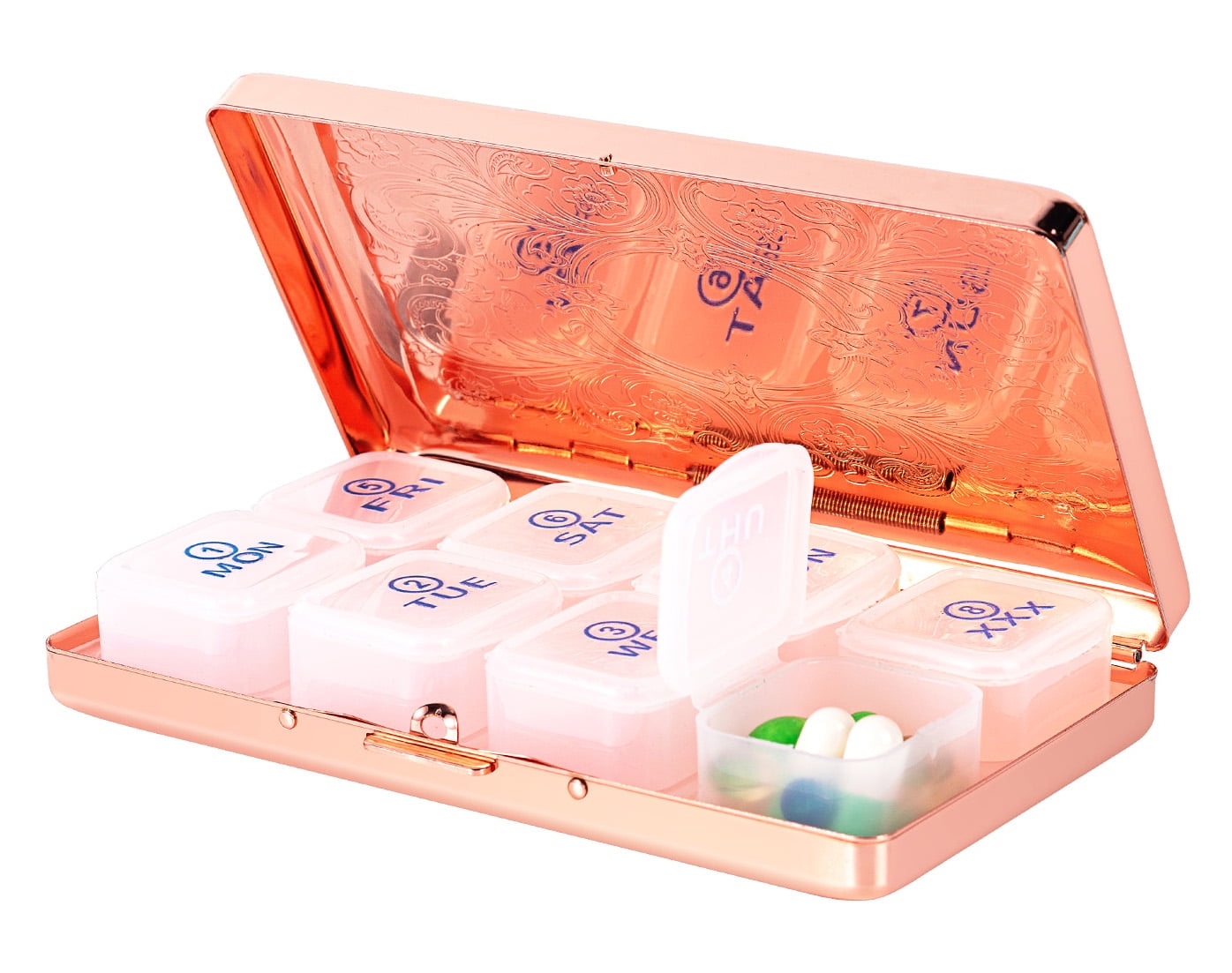 Large Capacity 7-Day 8-Compartment Pill Organizer, Travel Metal Pill ...