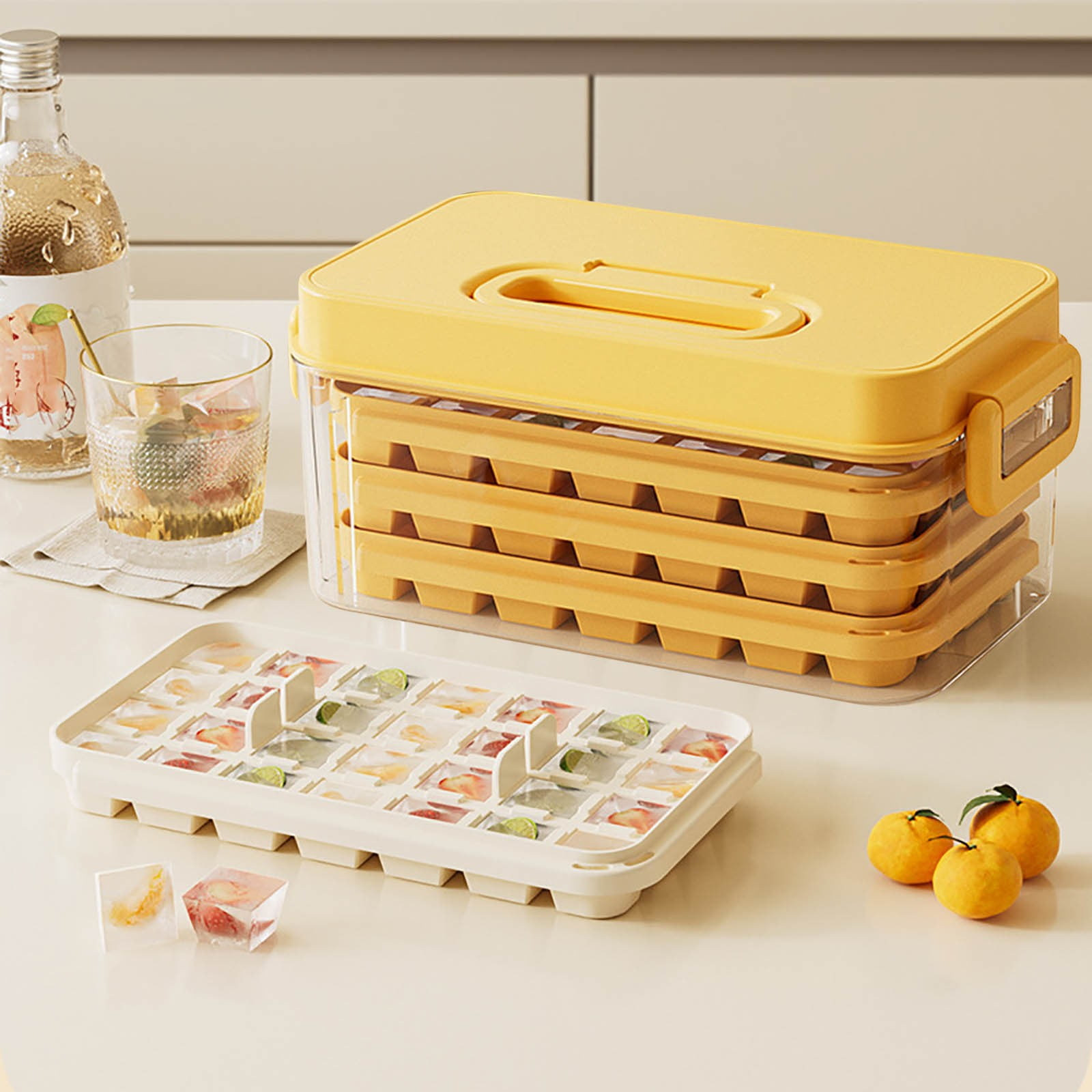 Large Capacity 84-Compartment Ice Cube Tray with Lid – Easy Press ...
