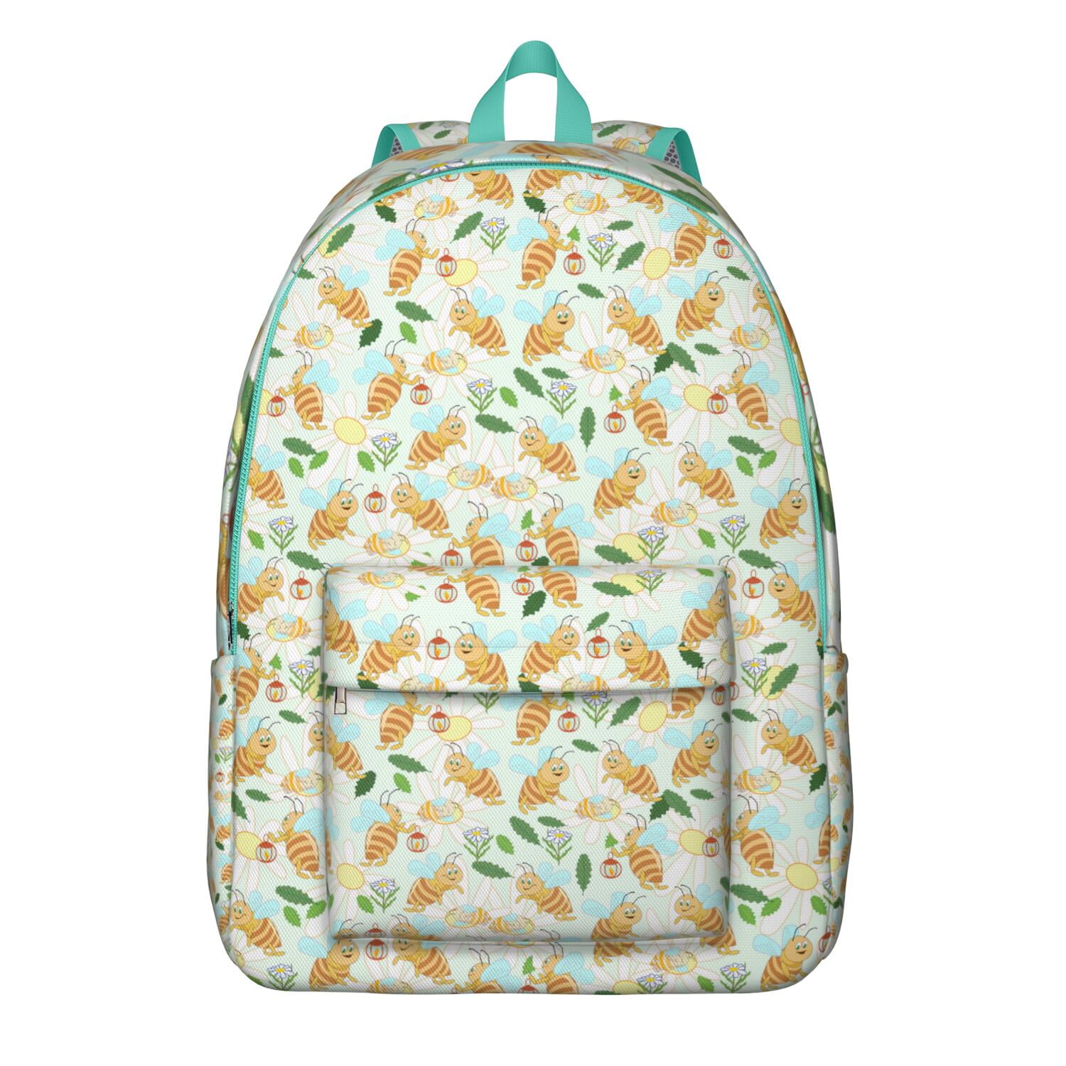 Large Capacity Backpack with Cartoon Bee and Honeycomb Pattern, Perfect ...