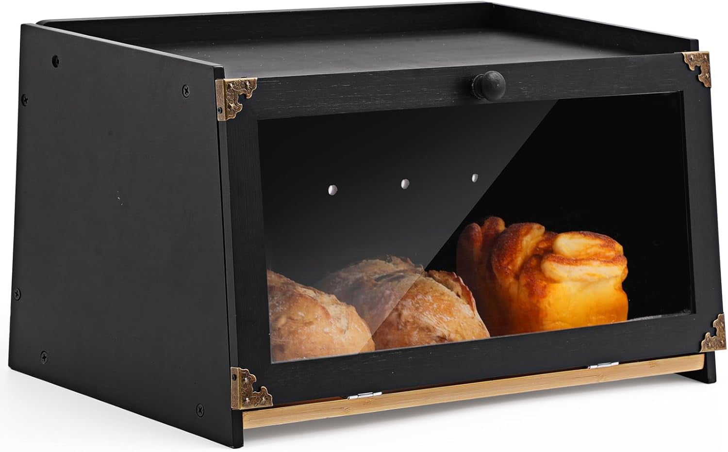 Large Capacity Bread Box for Kitchen Countertop, Bamboo Bread Storage Container with Window ...
