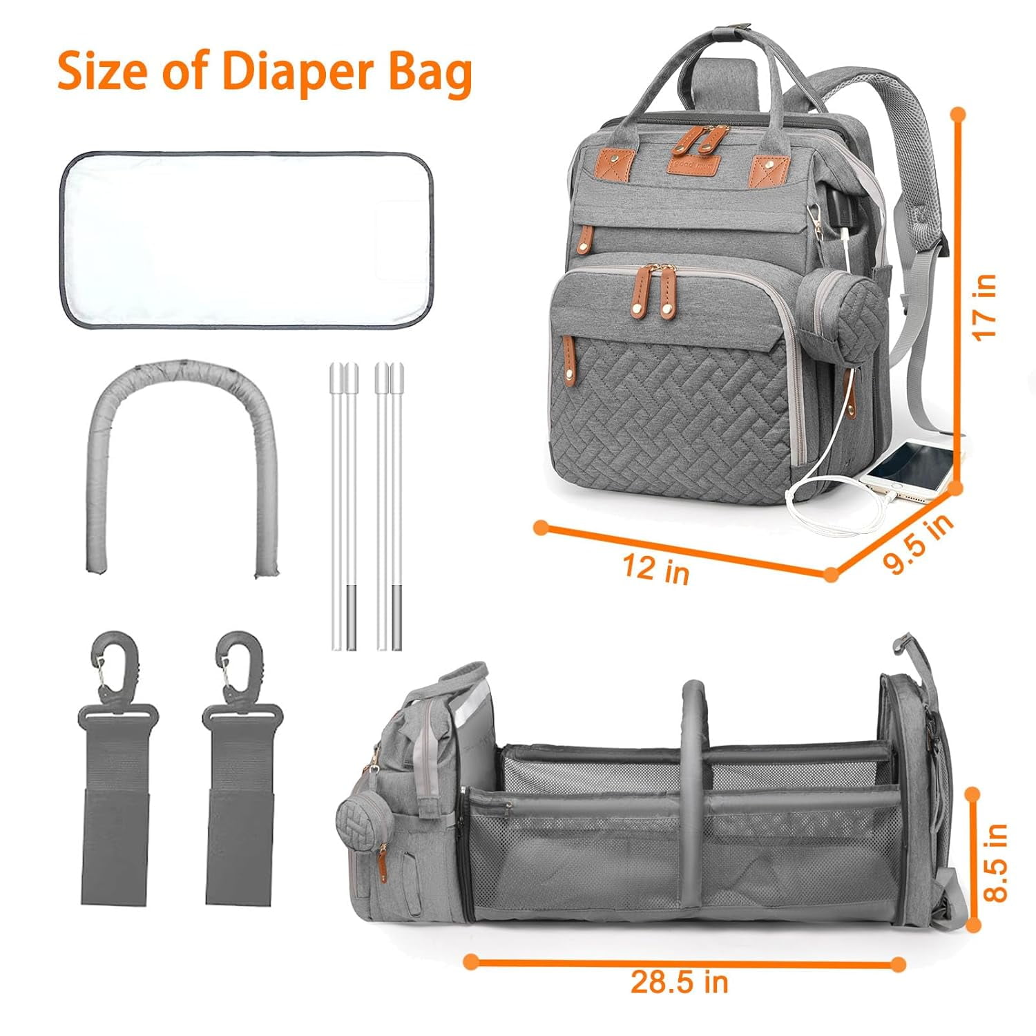 Large Capacity Diaper Bag Backpack with Changing Station and USB Port ...