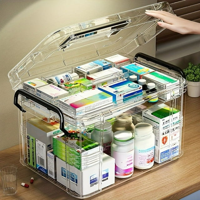 Large Capacity Double-Layer Medicine Organizer Box - Waterproof ...