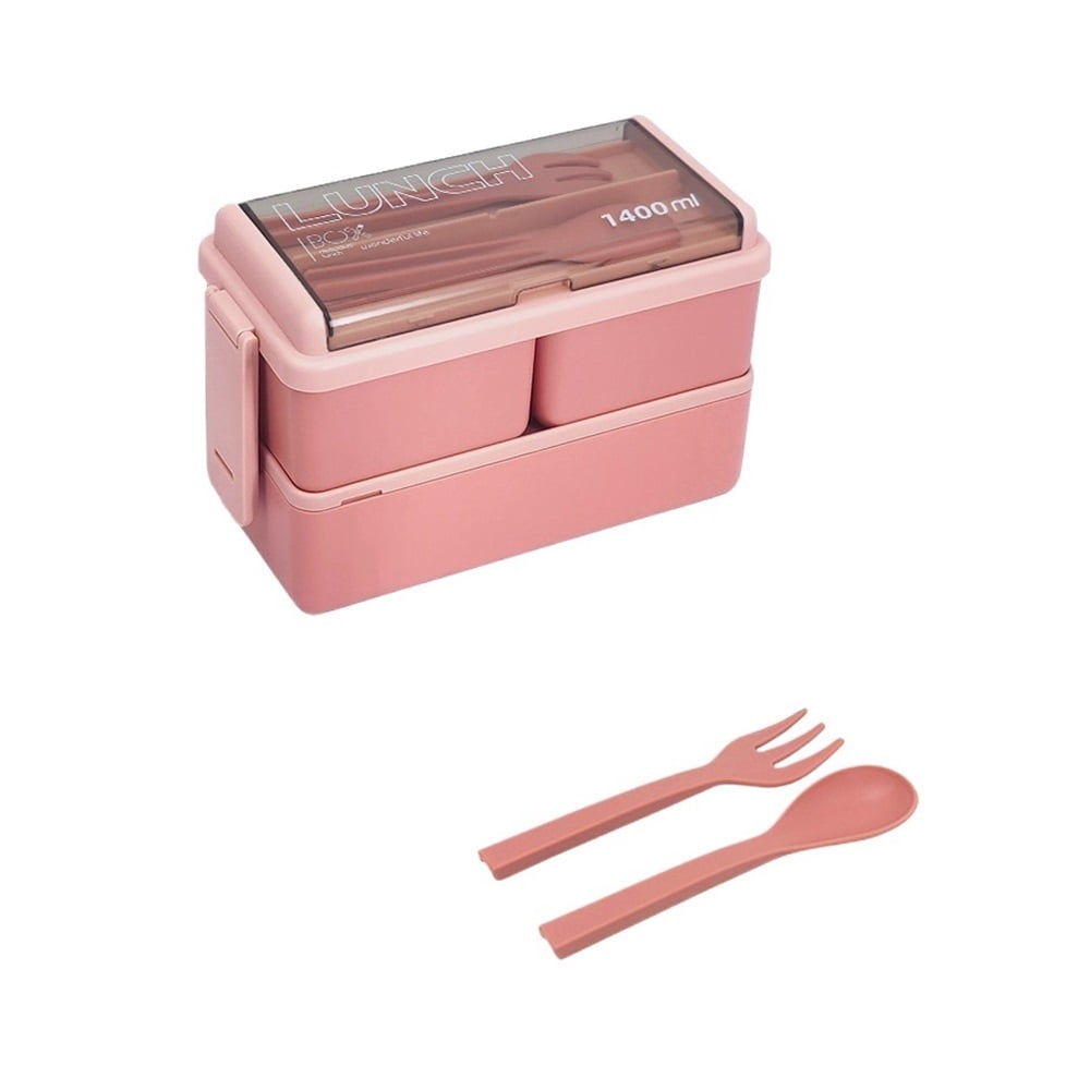 Large Capacity Double Layer Portable Lunch Box With Fork And Spoon ...