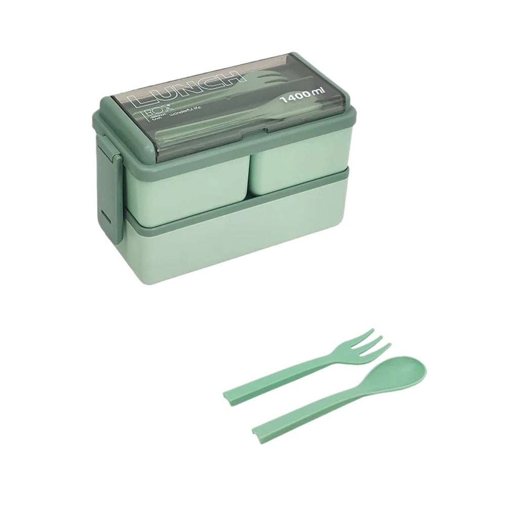 Large Capacity Double Layer Portable Lunch Box With Fork And Spoon ...
