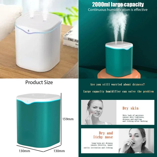 Large Capacity Dual Spray Humidifier Usb Bedroom 2L Silent Water ...