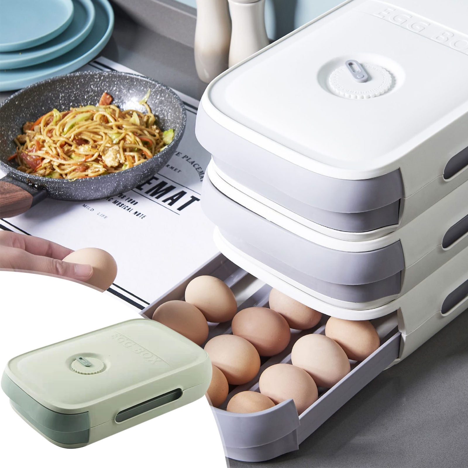 Large Capacity Egg Holder,Automatically Rolling Egg Storage Container ...