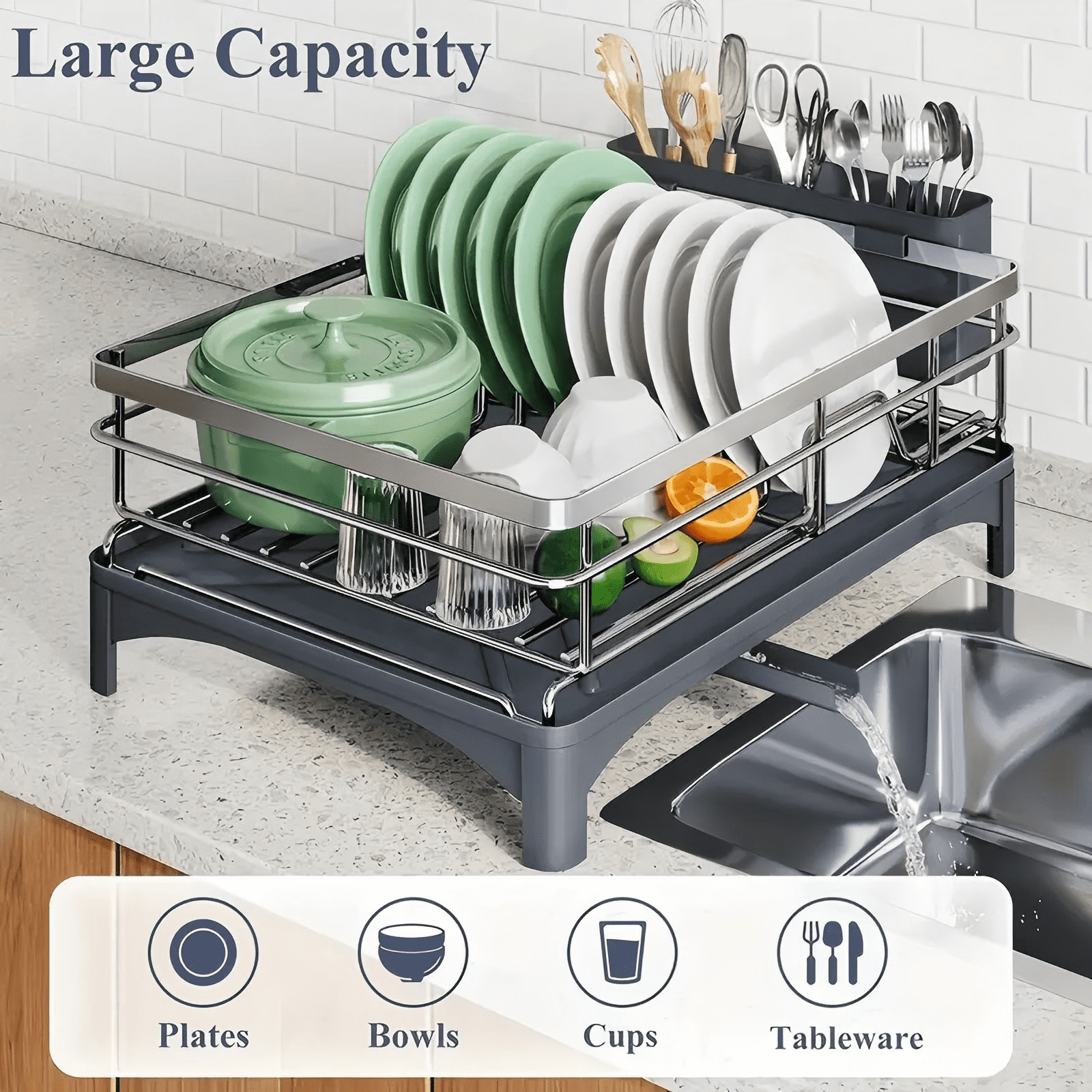 Large-Capacity Expandable Dish Drying Rack – Adjustable Kitchen Dish ...