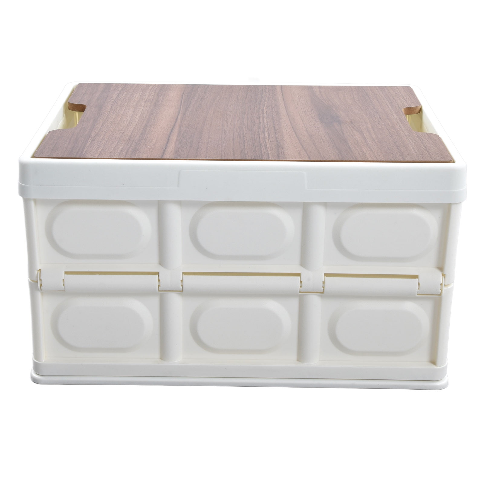 Large Capacity Foldable Storage Box with Wood Lid Stackable Collapsible ...