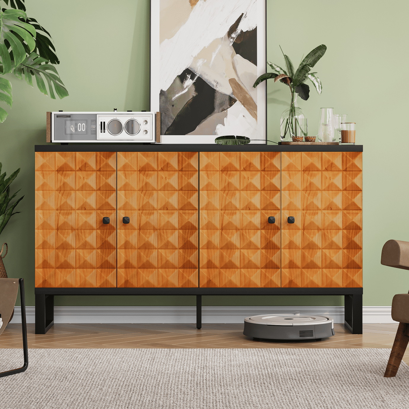 Large Capacity Four-Door Storage Dining Cabinet with Adjustable ...