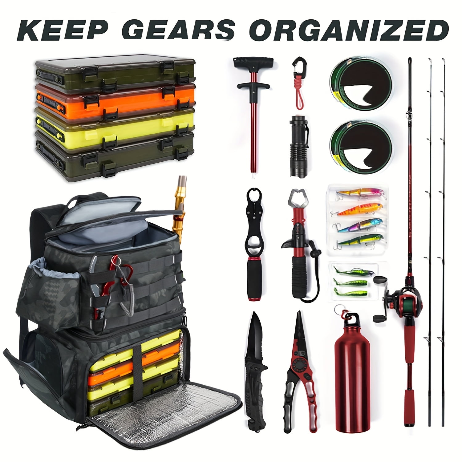Large Capacity High-Quality Tackle Backpack with Cooler - Heavy-Duty ...