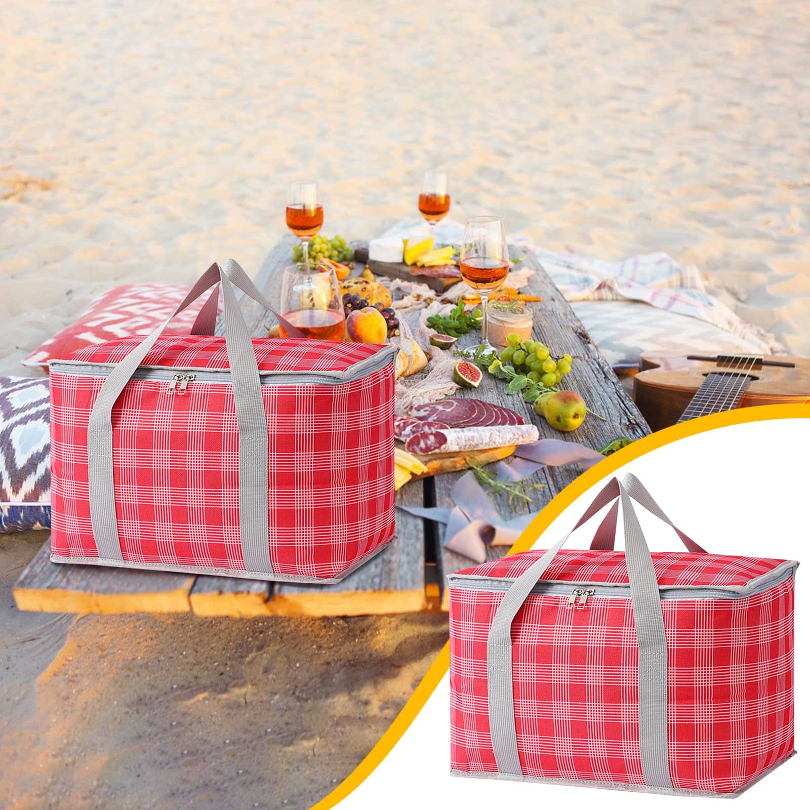 Large Capacity Insulated Picnic Basket Camping Travel Cooler Tote Bag ...